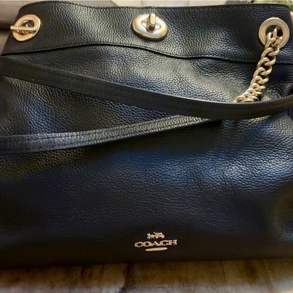 Coach | Bags | Coach Edie 3 Pebbled Leather Shoulder Bag Blackgold ...